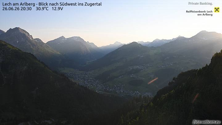 Webcam Lech - Wöstersattel, Blickrichtung Zugertal, Lech Zürs, 1.970 m ...